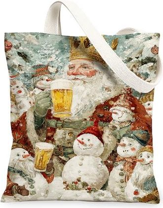 Generic Sacs fourre-tout en toile de P&egrave;re No&euml;l r&eacute;utilisables, l&eacute;gers et lavables avec bandouli&egrave;re pour voyage, plage, 33 x 38 cm