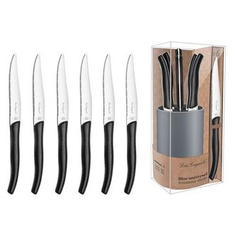 Amefa Steakmesser Set SKY LAG 6-teilig | Schwarz | 13/0 Klingenstahl hochglanzpoliert | Kunststoffgriff in Lederoptik | sp&uuml;lmaschinenfest | Besteck Schwarz 