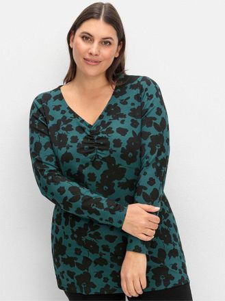 Sheego T-Shirt Langarmshirt Langarm mit Blumendruck und V-Ausschnitt