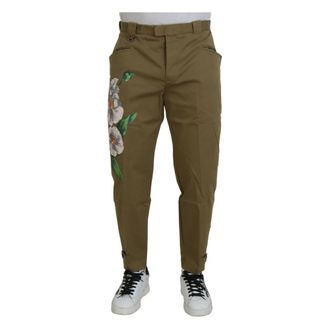 Dolce & Gabbana Beige Blumige Stretch-Chinos Hose - - Trousers - Herren - Gr&uuml;n - S