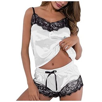 Generic Ensemble de Pyjama Femme Satin - Lingerie Sexy V&ecirc;tements De Nuit Pyjama Court De Femme 2 Pi&egrave;ces Nuisettes Pas Cher Ensemble Pyjama Ensemble de Lingeri