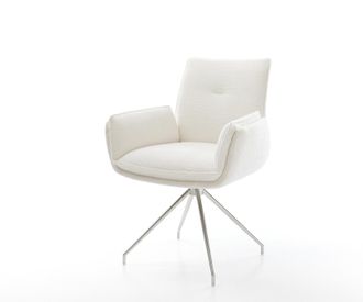 DELIFE Esszimmerstuhl Nela-Flex Boucl&eacute; Soft Beige Kreuzgestell konisch Edelstahl, Esszimmerst&uuml;hle