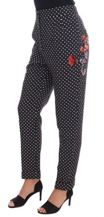 Dolce & Gabbana Womens Polka Dot Crystal-Embellished Trousers Black Rayon Cotton