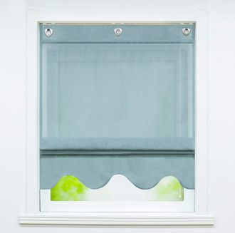 Joyswahl Voile &Ouml;senrollo Raffrollo in Leinenoptik mit Wellen-Abschluss &raquo;Alexa&laquo; Schals Fenster Gardine mit Hakenaufh&auml;ngung, ohne Bohren BxH 80x140cm Turquoise 1