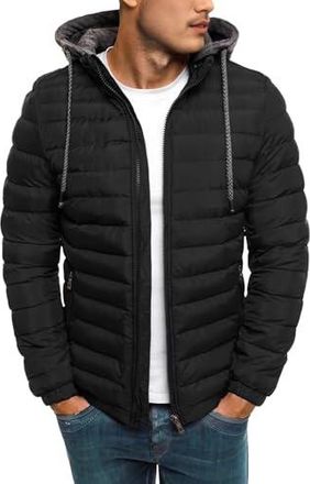 Generic Doudoune chaude à capuche pour homme, manteau léger en duvet, matelassé et isolé, veste dhiver bouffante pour la randonnée en plein air, noir, taille 