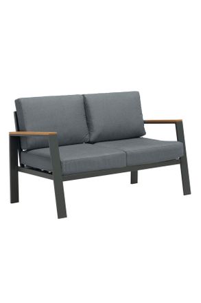 ambia GARDEN Loungesofa, Anthrazit, Grau, Natur, Holz, Metall, Textil, Eukalyptusholz, massiv, 2-Sitzer, Füllung: Schaumstoff