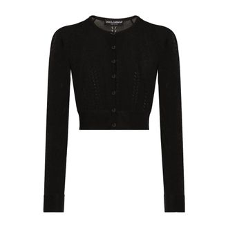 Dolce & Gabbana Schwarzer Cropped Cardigan Pullover - - Knitwear - Damen - Schwarzk - XL
