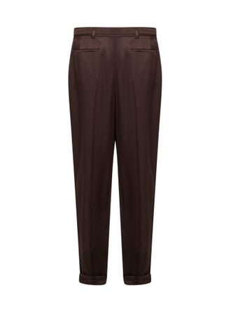 Saint Laurent Mens Trousers Slim-Fit Silk Satin Chocolate Brown