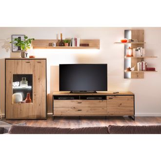 Loftscape home24 Wohnwand II 4-teilig Front: MDF Mitteldichte Holzfaserplatte, beschichtet Korpus: Spanplatte, beschichtet Absetzung & Griffe: Aluminium