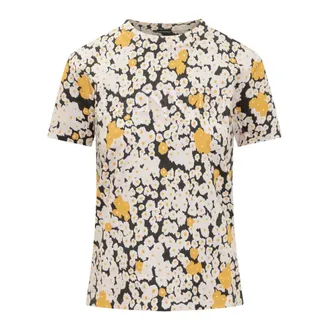 Lanvin Kurz&auml;rmeliges T-Shirt mit gesticktem Logo und G&auml;nsebl&uuml;mchenmuster - - Tops - Damen - Mehrfarbig - XS