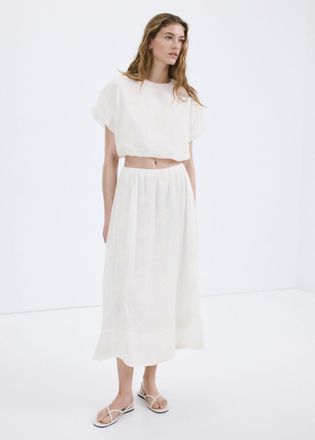 Mango Blouse coton d&eacute;tails brod&eacute;s &eacute;cru - Femme - XS - MANGO