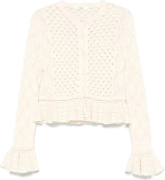 Chlo&eacute; Femme, Pulls, Beige, Taille: 40 FR Gilet Court en Maille Pointelle &agrave; Volants