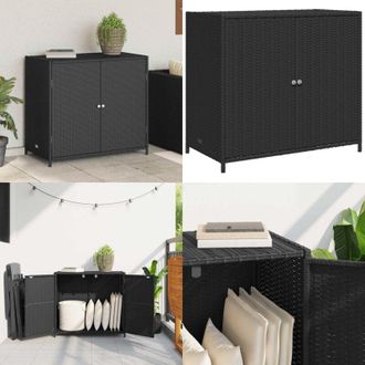 vidaXL Gartenschrank Schwarz 83x45x76 cm Poly Rattan - Outdoor-Schrank - Gartenschrank - Stauraum - Gartenorganisation - Polyrattan - Home & Living