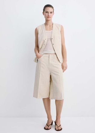 Mango Gilet de costume &agrave; fines rayures vanille - Femme - XS - MANGO