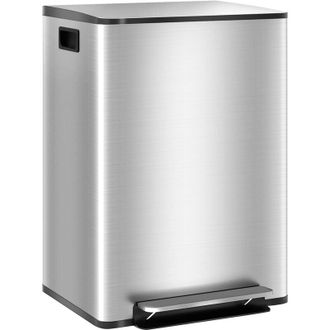 HOMCOM Homcom - Poubelle de cuisine de 2 x 20L poubelle &agrave; p&eacute;dale 2 compartiments, en acier inoxydable avec couvercle &agrave; fermeture douce, seaux amovibles
