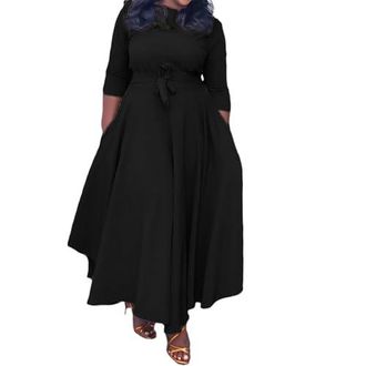 Generic Robe ample d&eacute;contract&eacute;e &agrave; manches courtes pour femme - En maille - Noir, Noir, 4XL