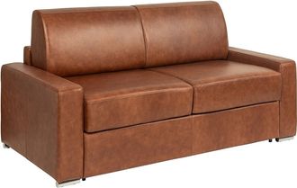 Vente-Unique Schlafsofa mit Matratze 3-Sitzer - Liegefl&auml;che 140 cm - Matratze 22 cm mit Memory-Schaum - B&uuml;ffelleder - Vintage Caramel - CALITO