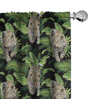 Abakuhaus Tierwelt Vorh&auml;nge, Gardinen, Wilde Leoparden Palmbl&auml;tter, Fensterbehandlungen f&uuml;r Wohnzimmer Schlafzimmer Dekor, 2 St&uuml;ck 75 cm b x 175 cm h, Charcoal 