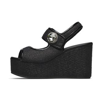 Loriblu Femme, Chaussures, Noir, Taille: 40 EU Sandale compens&eacute;e en raphia et cuir nappa