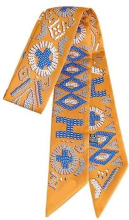 Generico &Eacute;charpe en soie fran&ccedil;aise 5x90 cm, motif puzzle de perles pour sacs, cheveux et mode, marron, taille unique