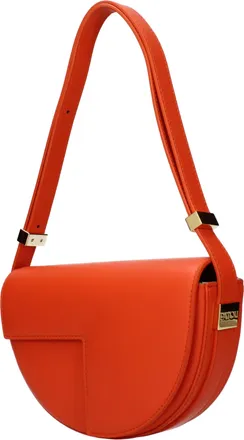 Patou Curved Leather Shoulder Bag - Orange