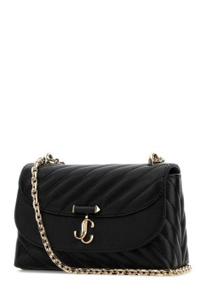 Jimmy Choo London Womens Black Leather Curve Shoulder Bag Blackshinygold Clutch