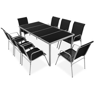 vidaXL Vidaxl - Ensemble &agrave; manger dext&eacute;rieur 9 pcs Acier Noir