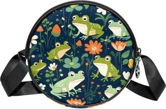 Generic Sac &agrave; bandouli&egrave;re rond pour femme, motif grenouilles mignonnes avec fermeture &eacute;clair, bretelles r&eacute;glables, sac &agrave; main rond d&eacute;contract&eacute; pour femmes et 