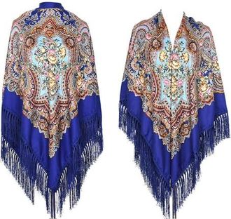 Generic Poncho Femme Hiver Chaud Chale Femme Hiver Chaud Cape Femme Effet enveloppant Grand Carr&eacute; 160X160 Cm Imprim&eacute; Pompons Style Ethnique Printemps-Automne