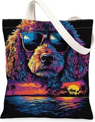 Generic Sac fourre-tout en toile motif caniche d&eacute;t&eacute; pour faire du shopping, 33 x 38,1 cm, motif chiot c&ocirc;tier cool, sac d&eacute;picerie r&eacute;utilisable, sac d&eacute;picerie p