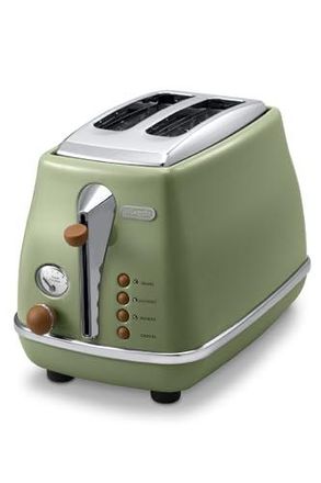 DeLonghi Icona Vintage CTOV 2103.GR - 2-Schlitz-Toaster mit Br&ouml;tchenaufsatz, Toaster mit 6 Br&auml;unungsstufen, Auftau- & Aufw&auml;rmfunktion, aus Edelstahl in elegant