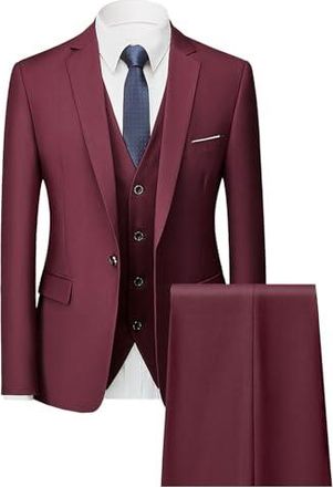 Generic Veste de Smoking pour Homme, Coupe ajustée, Ensemble Costume de Mariage Formel, Veste, Gilet et Pantalon Style Smoking à Un Bouton, Tenue daffaires