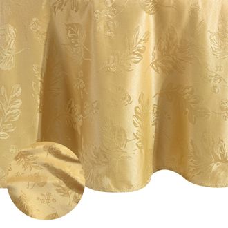 Elrene Home Fashions Elegant Woven Leaves Jacquard Damask Fabric Tablecloth for Fall/Harvest/Thanksgiving, 60 x 84 Oval, Gold
