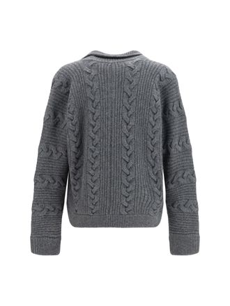 Versace Cable-Knit with Medusa Head Buttons Cardigan - Gray