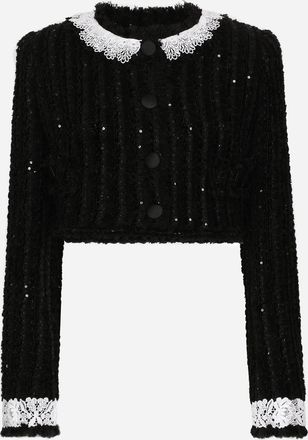 Dolce & Gabbana Kurze Tweedjacke Mikropailletten - Frau Mäntel Und Jacken Schwarz 46
