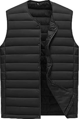 Missmao Doudoune Homme sans Manche Gilet Ultra Légère Veste Manteau Parka Blouson Gilet Matelassé Chaude et Casual Noir S