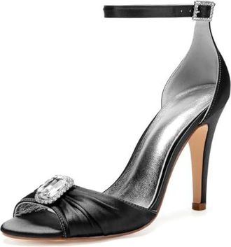 Generic Femmes &Agrave; Talon Haut &Eacute;l&eacute;gant Mari&eacute;e Stylet Talons Et&eacute; Talon Mariage Soir&eacute;e Chaussures Femmes 10.5Cm,Noir,38 EU