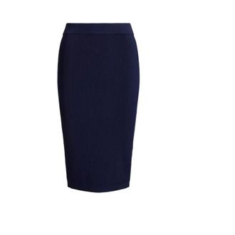 Ralph Lauren Femme, Jupes, Bleu, Taille: 42 FR Jupe midi crayon en maille c&ocirc;tel&eacute;e