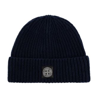 Stone Island Wollm&uuml;tze mit Logopatch - - Accessories - Herren - Blau - ONE SIZE