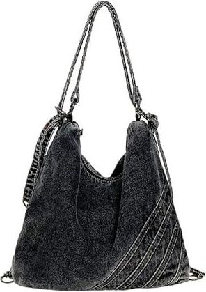Generic Sac fourre-tout en toile de denim pour femme - Style r&eacute;tro - Avec bandouli&egrave;re r&eacute;glable - Pour les trajets quotidiens, Noir, 35.5*11*24.5 cm / 13.98*4.