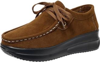 Generic Mocassins pour femme - Coupe large - Style d&eacute;contract&eacute; - Chaussures &eacute;l&eacute;gantes &agrave; lacets - Bout rond - Couleur unie - Talon compens&eacute; - Confortables - Ch