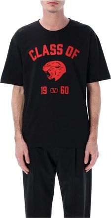 Valentino Garavani Homme, Tops, Noir, Taille: S T-shirt en coton avec imprim&eacute; panth&egrave;re