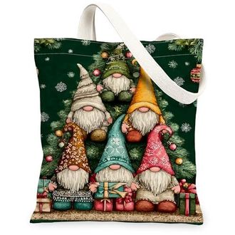 Generic Sacs fourre-tout en toile avec motif de nain, sacs de courses r&eacute;utilisables, l&eacute;gers et lavables pour lhiver, vert, 13x15 Inch