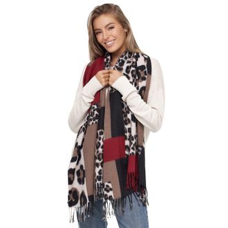 Glamexx24 Damen XXL Schal Kuscheliger warmer Leoparden Muster 3 farbiger Fransen Poncho Schal Oversized Deckenschal