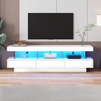 Generic TV Schrank Hochglanz mit Glasf&auml;chern 3Schubladen lowboard mit LED-Beleuchtung App Steuerung Bluetooth Verbindung f&uuml;r 70-Zoll-TV St&auml;nder f&uuml;r Wohnzimmer
