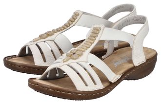 Rieker Riemchensandale RIEKER, Damen, Gr. 36, wei&szlig;, Lederimitat, unifarben, Schuhe Riemchensandale, Sommerschuh, Sandalette, Keilabsatz, mit sch&ouml;ner Verzieru