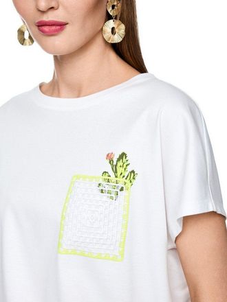 Marc Cain T-Shirt Dessert Fiesta Premium Damenmode mit Kaktus-Print und gestrickte Brusttasche