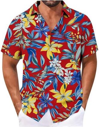 Generic Chemise hawa&iuml;enne d&eacute;contract&eacute;e et confortable pour homme - Col rabattu - L&eacute;g&egrave;re et respirante - Classique - Chemise de plage &agrave; manches courtes - Chemi