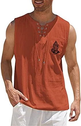 Generic Chemise en coton et lin pour homme - Hauts dentra&icirc;nement d&eacute;t&eacute; pour homme - Haut de printemps et d&eacute;t&eacute; d&eacute;contract&eacute; - Haut sans manches en coton - D&eacute;bard