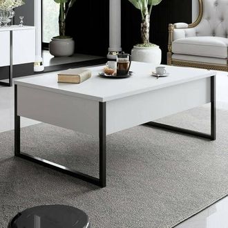 Dmora Couchtisch Canis 90x60x40h cm Wei&szlig;, Zeitschriftenhalter